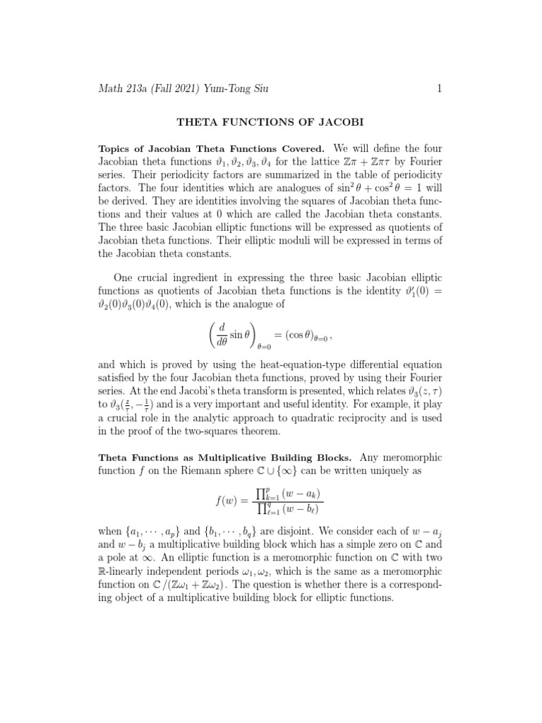 Jacobian Theta Function Complete | PDF | Mathematical Relations | Mathematical Concepts