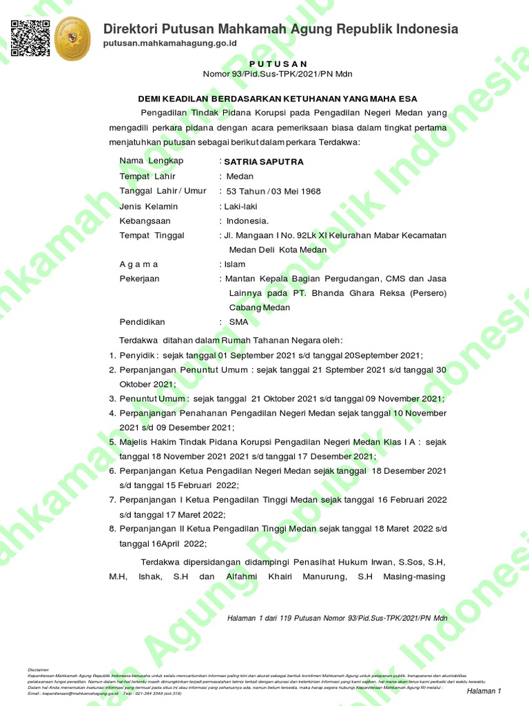 Putusan 93 Pid - Sus-Tpk 2021 PN MDN 20220919090031 | PDF
