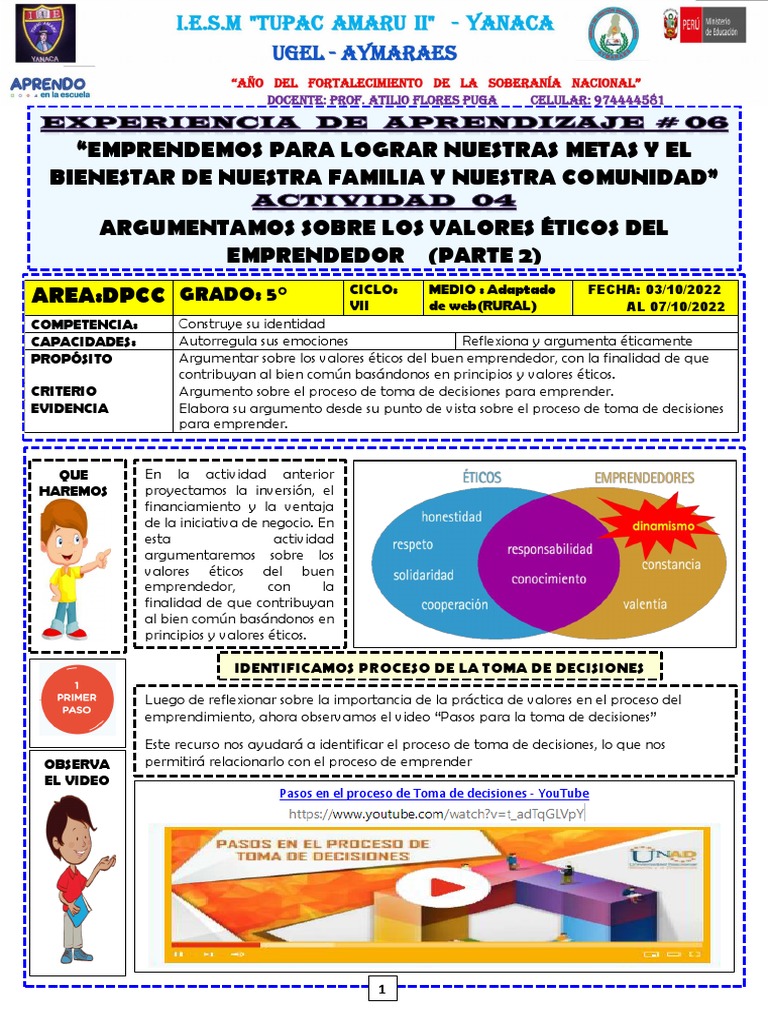 DPCC 5° EXP. 6 RURAL Sesion 4 | PDF | Iniciativa empresarial | Toma de decisiones