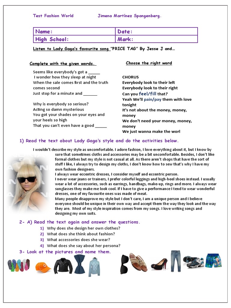 Examen de Inglés - Fashion | PDF