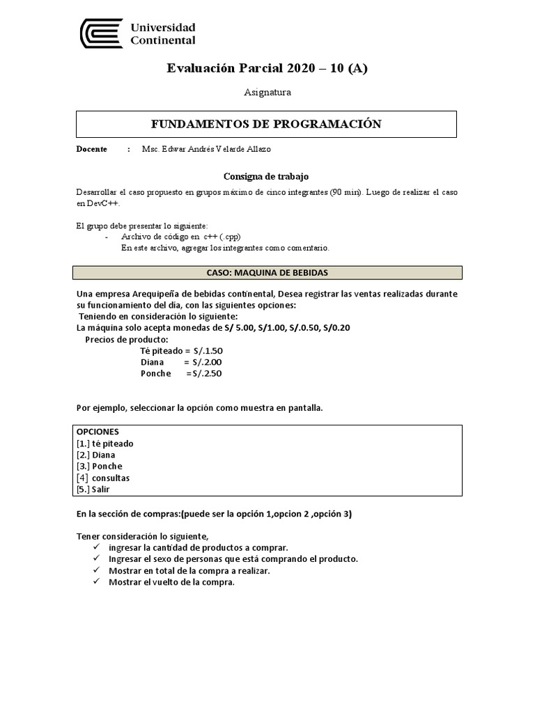 Examen Parcial - Fundamentos - Programacion 01 | PDF | Programación de computadoras | Edad de ...