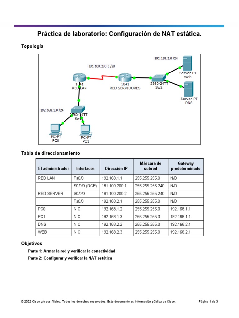 Guia - Configuring Static NAT | PDF | Dirección IP | Red de arquitectura