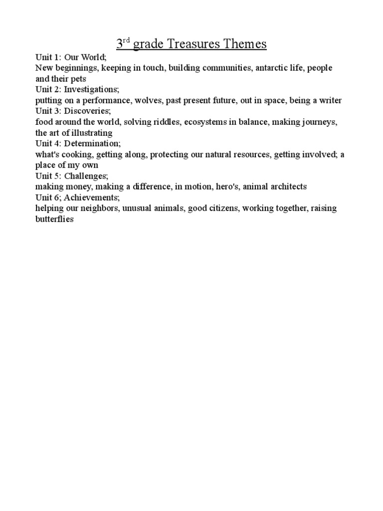 3rd Grade Treasures Themes Overview | PDF