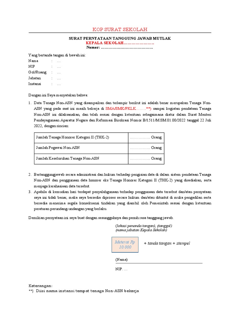 Format SPTJM Sekolah | PDF