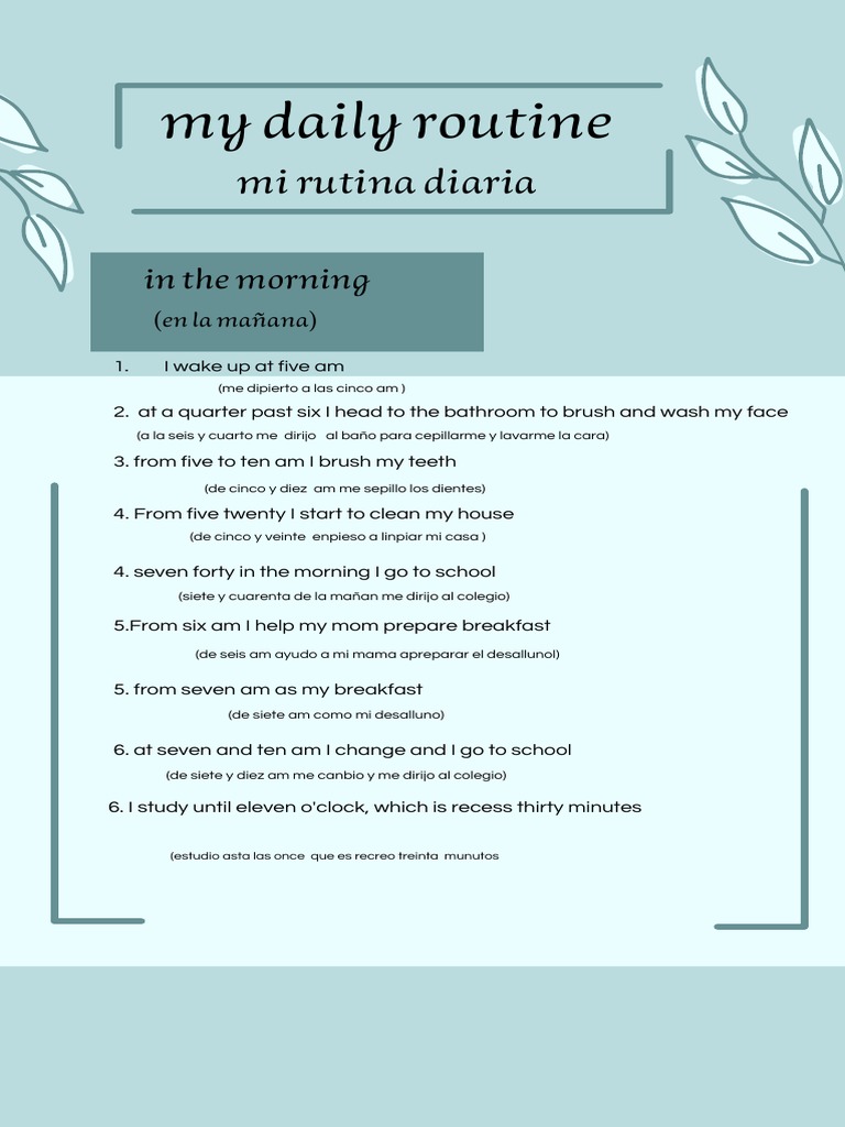 La rutina diaria de una estudiante: desde la mañana hasta la noche | PDF