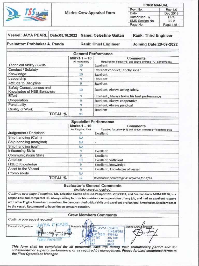 3rd Engineer Gaitan Celestine Appraisal | PDF