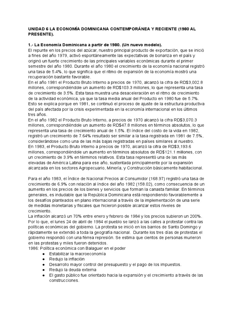 Unidad 6, Economia Dominicana | PDF