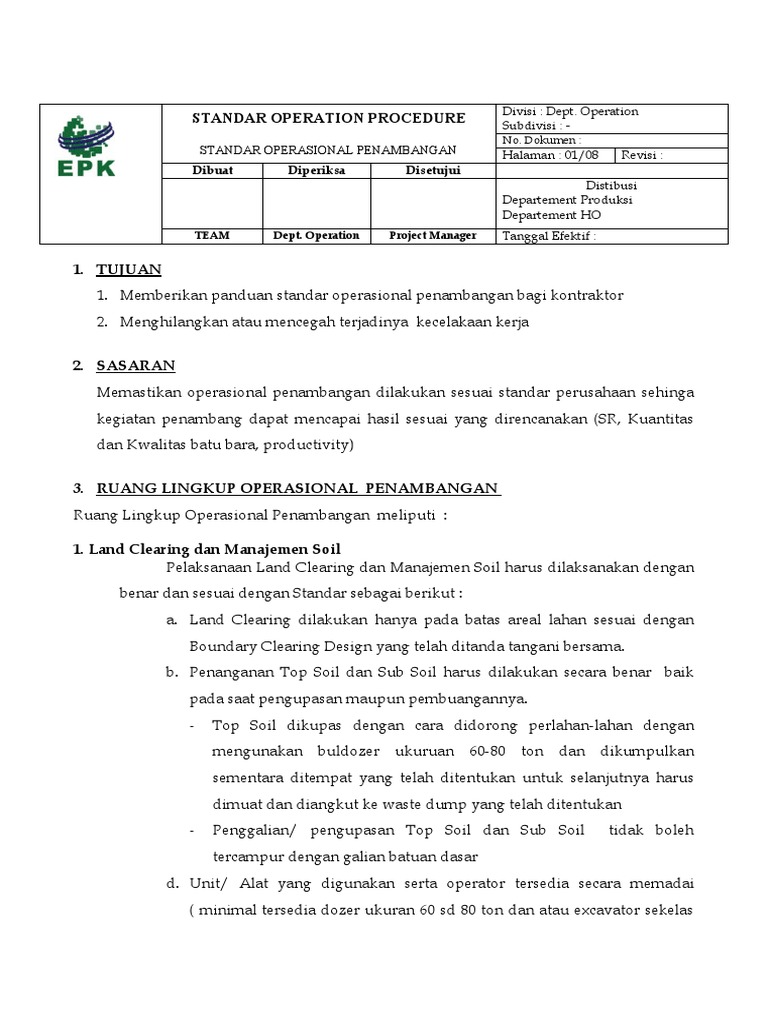 Sop Penambangan EPK | PDF