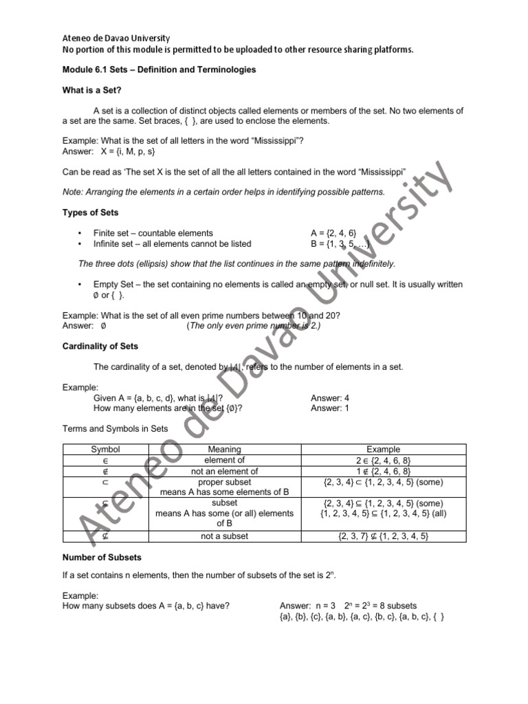 Understanding Sets: Definitions & Types | PDF | Set (Mathematics) | Empty Set