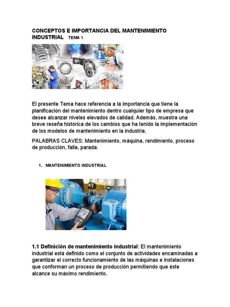 Conceptos e Importancia Del Mantenimiento Industrial Tema 1 | PDF | Business | Presupuesto