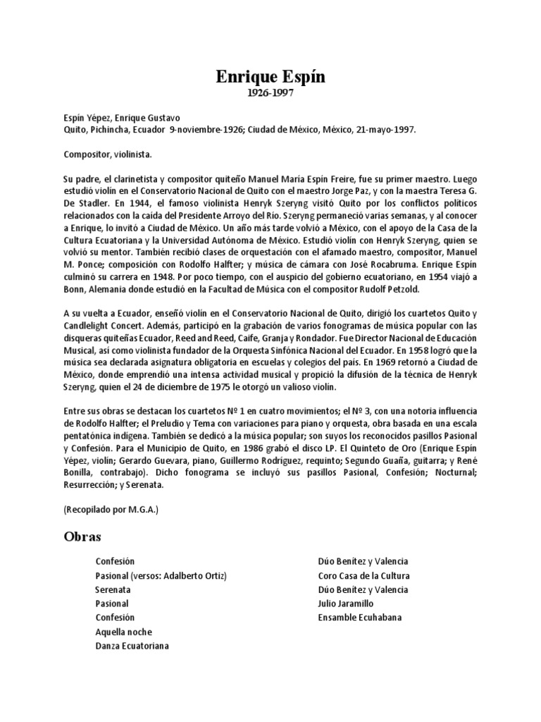 Enrique Espin Biografia | PDF | Ecuador | Las artes escénicas