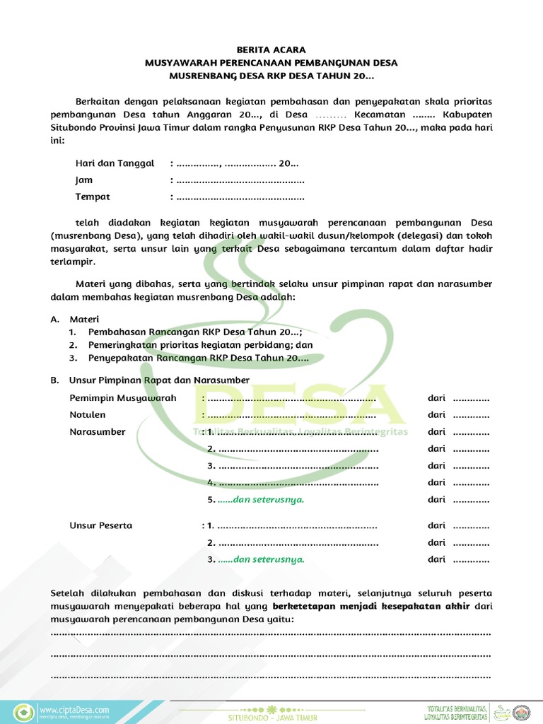BA. Musrenbang Desa RKP Desa | PDF