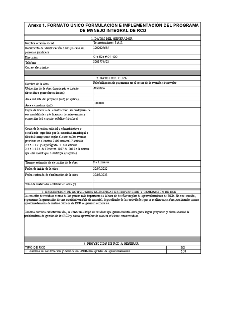 Formato de RCD | PDF | Hormigón | Residuos