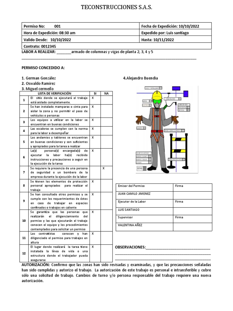 Permiso Trabajo de Alturas | PDF