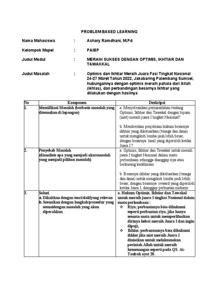 PROBLEM BASED LEARNING Tugas Analisis Materi PBL | PDF