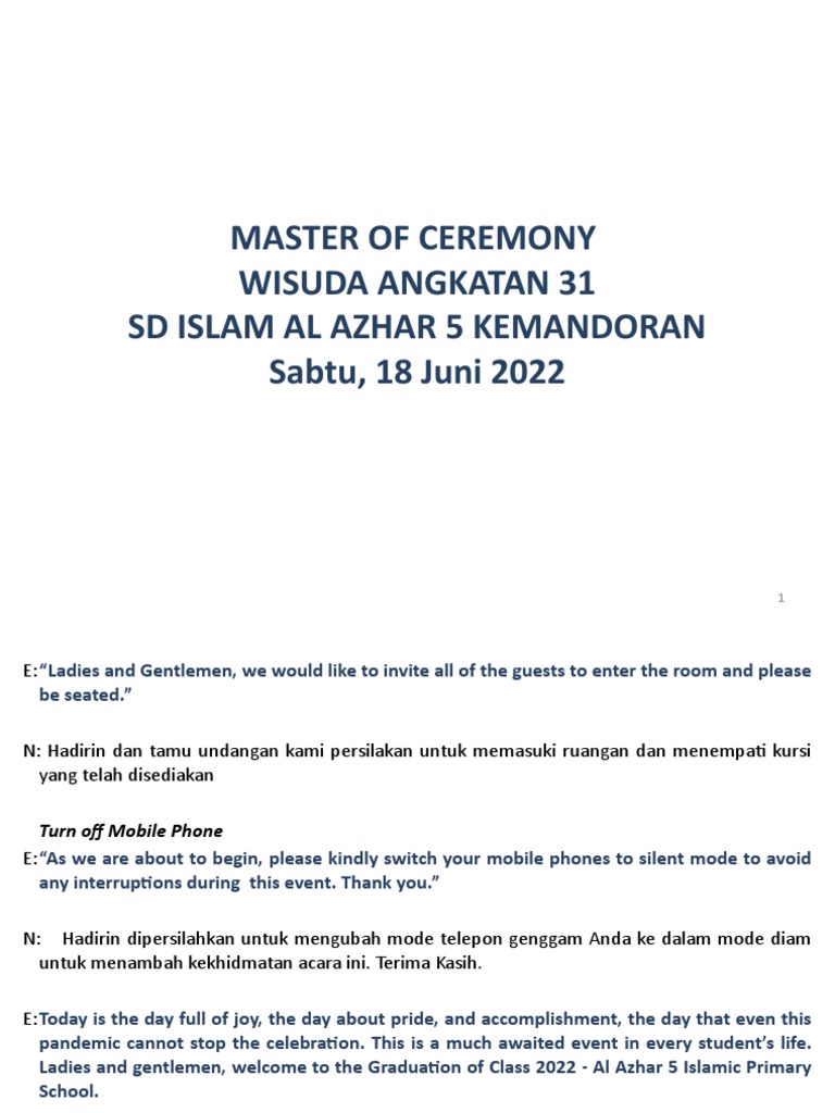 Script MC Grad 2022 | PDF | Perjalanan | Kajian Bahasa Asing