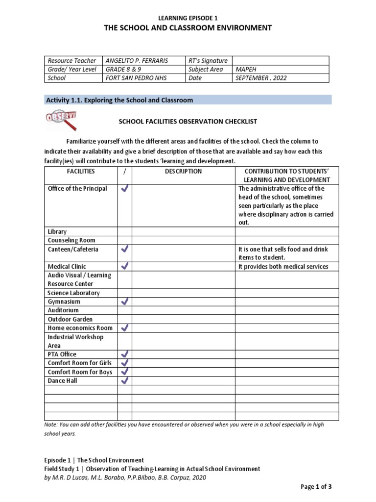 FS 1 Activity 1.1 | PDF | Classroom | Schools