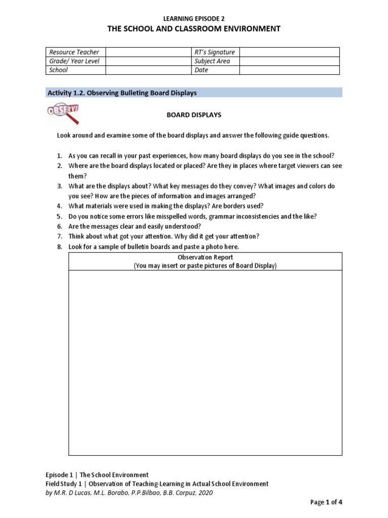 FS 1 Activity 1.2 | PDF | Learning | Classroom
