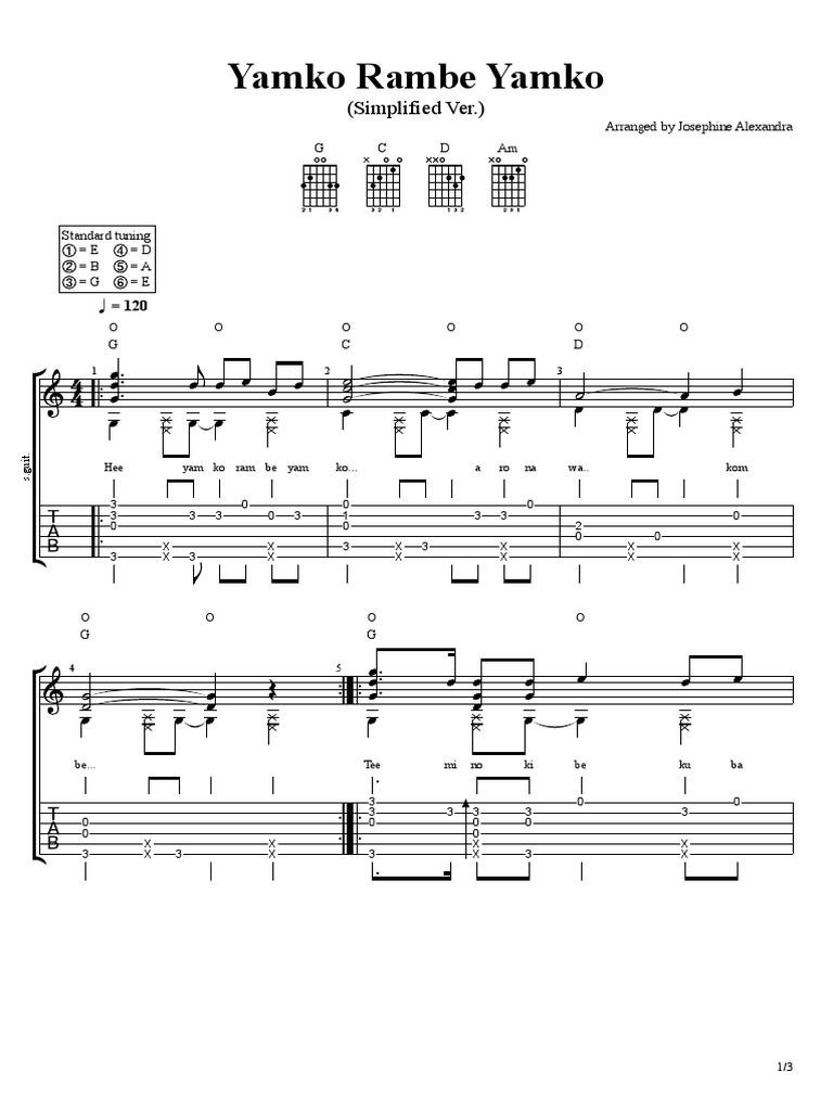 Guitar Chords for "Yamko Rambe Yamko" | PDF