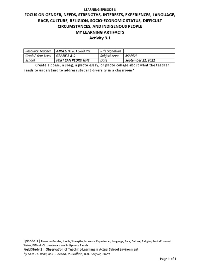 FS 1 Epsiode 3.1 Learninga Artifacts | PDF | Social Science