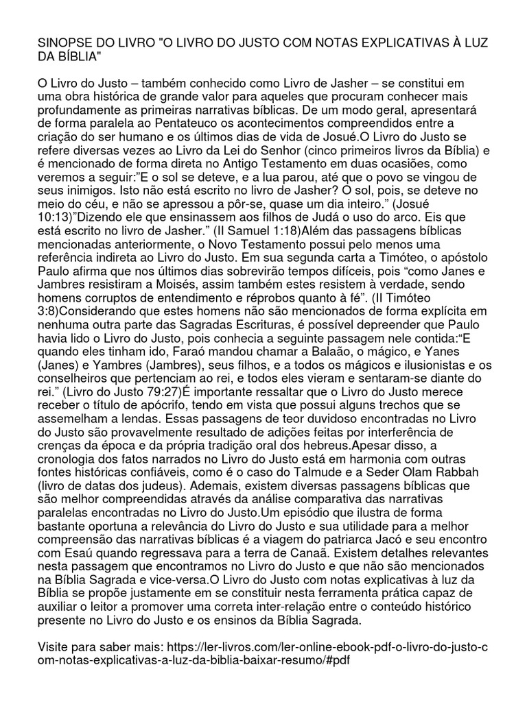Sinopse do Livro do Justo com Notas | PDF | Bíblia | Josué