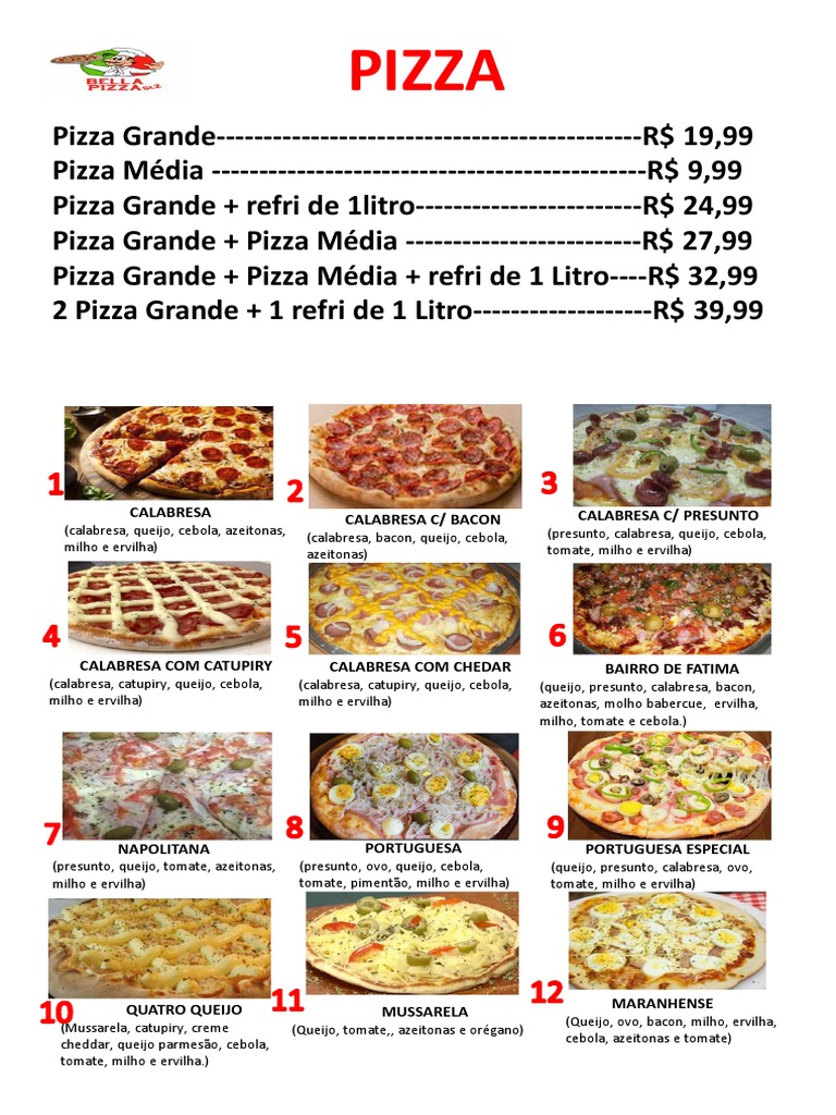 Cardapio Bella Pizza | PDF | Cachorro-quente | Alimentos