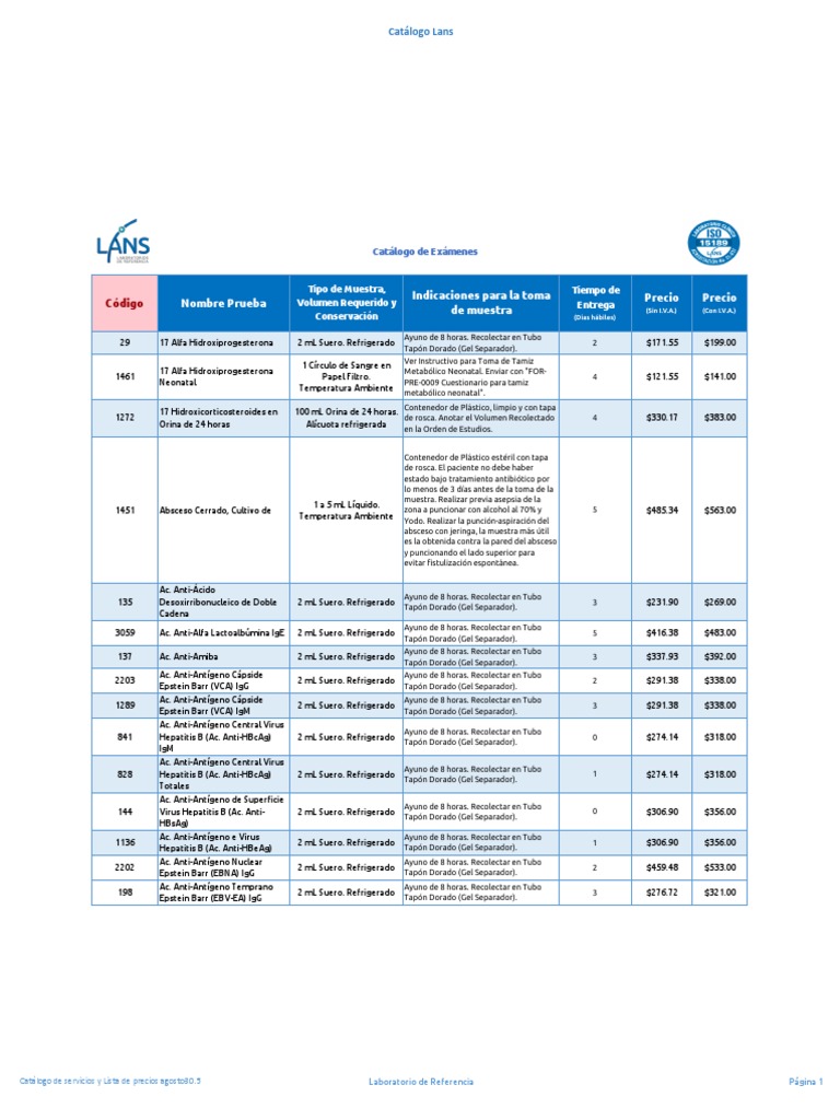 Anexo Catalogo | PDF | Semen | Hepatitis