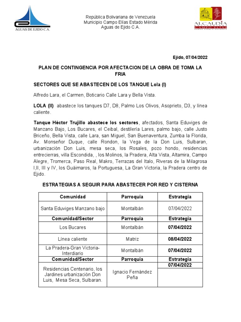 Plan de Contingencia M | PDF | Agua | Hidrología