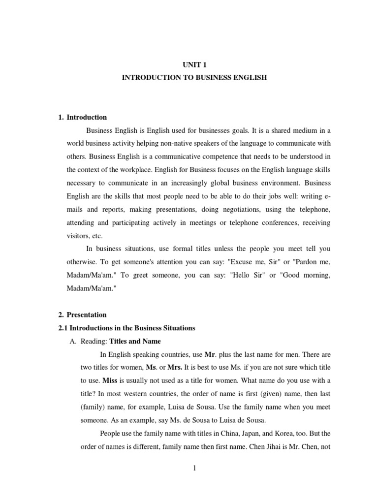 Introduction to Business English | PDF | Madam | English Language