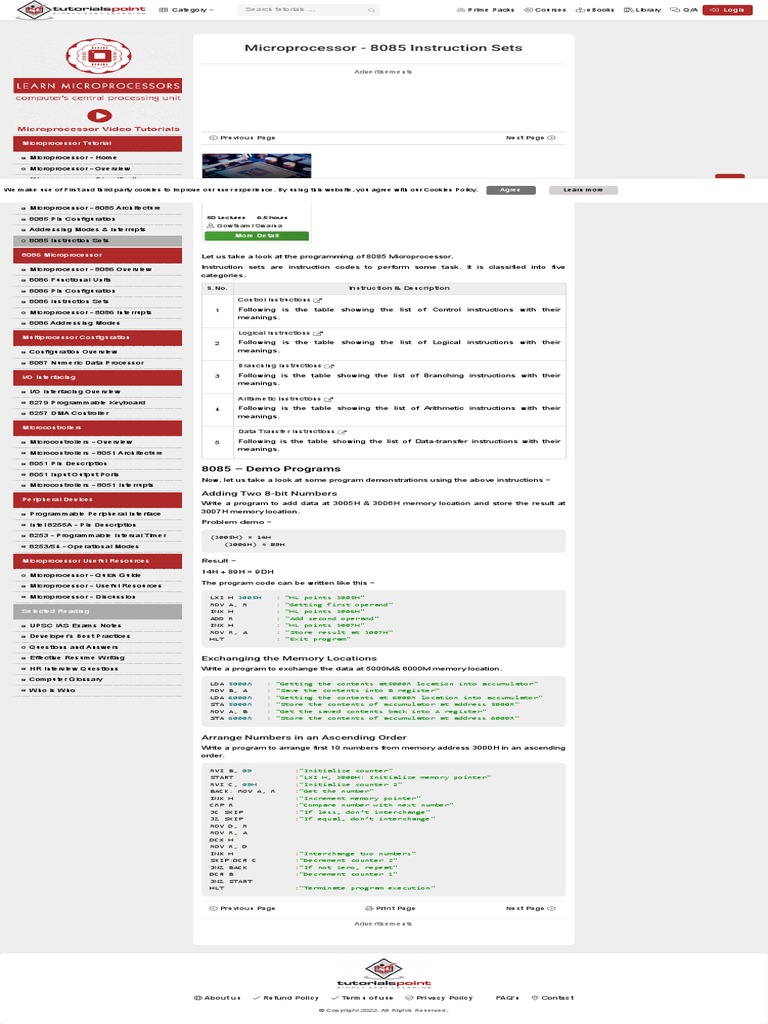 Microprocessor 8085 Instruction Sets Pdf 