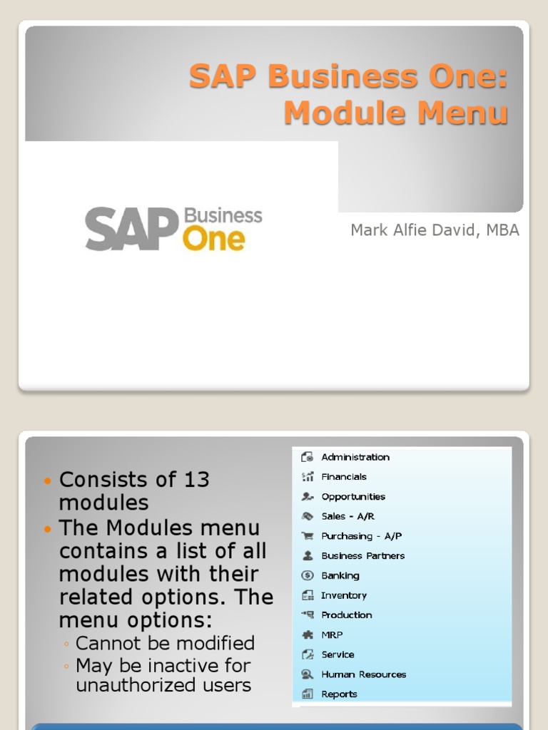 Sap Business One Module Menu | PDF | Business | Finance & Money Management