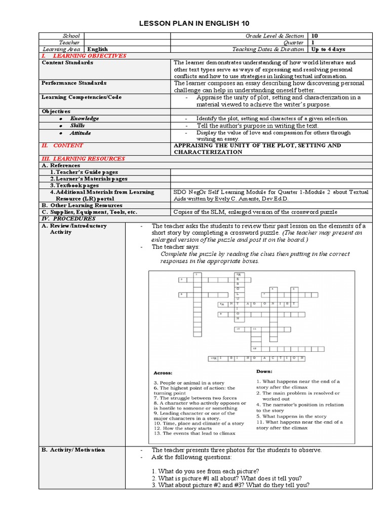 MELC-Based English 10 Lesson Plan | PDF | Learning | Cosette