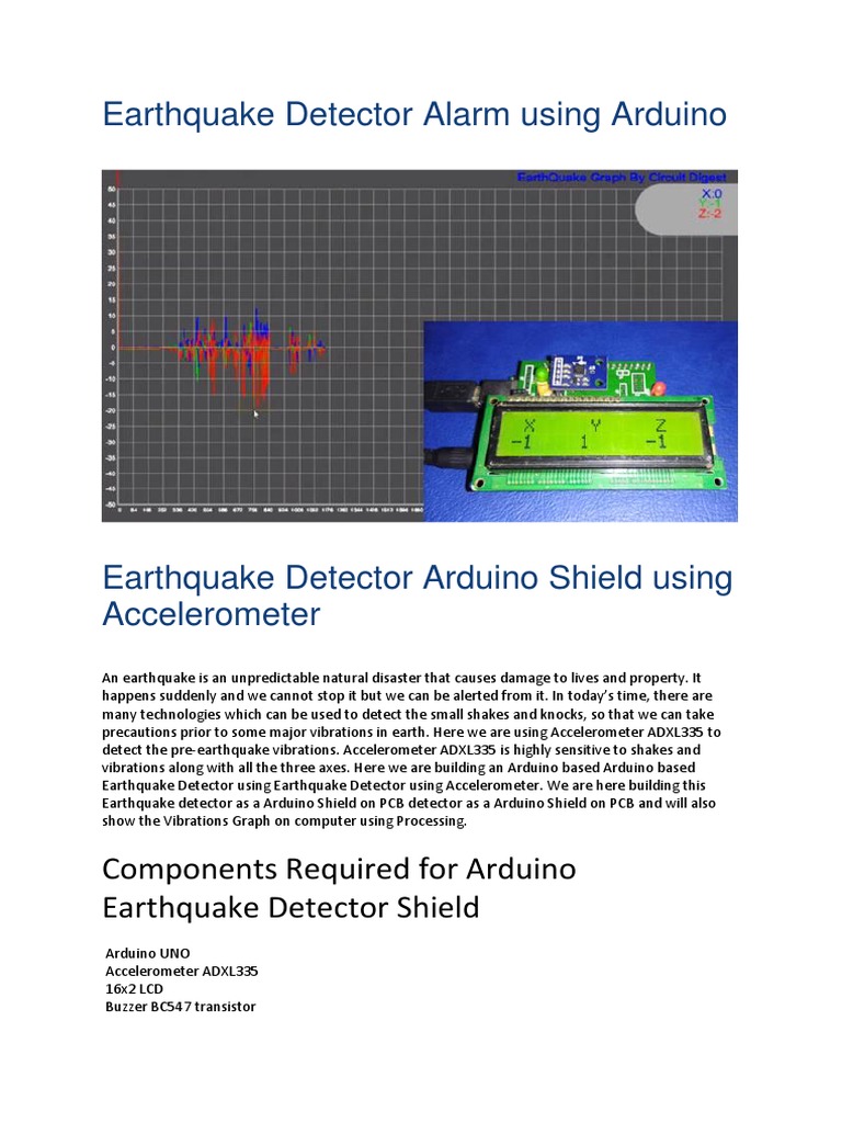 Earthquake Detector Alarm Using Arduino Pdf Sensor Arduino 