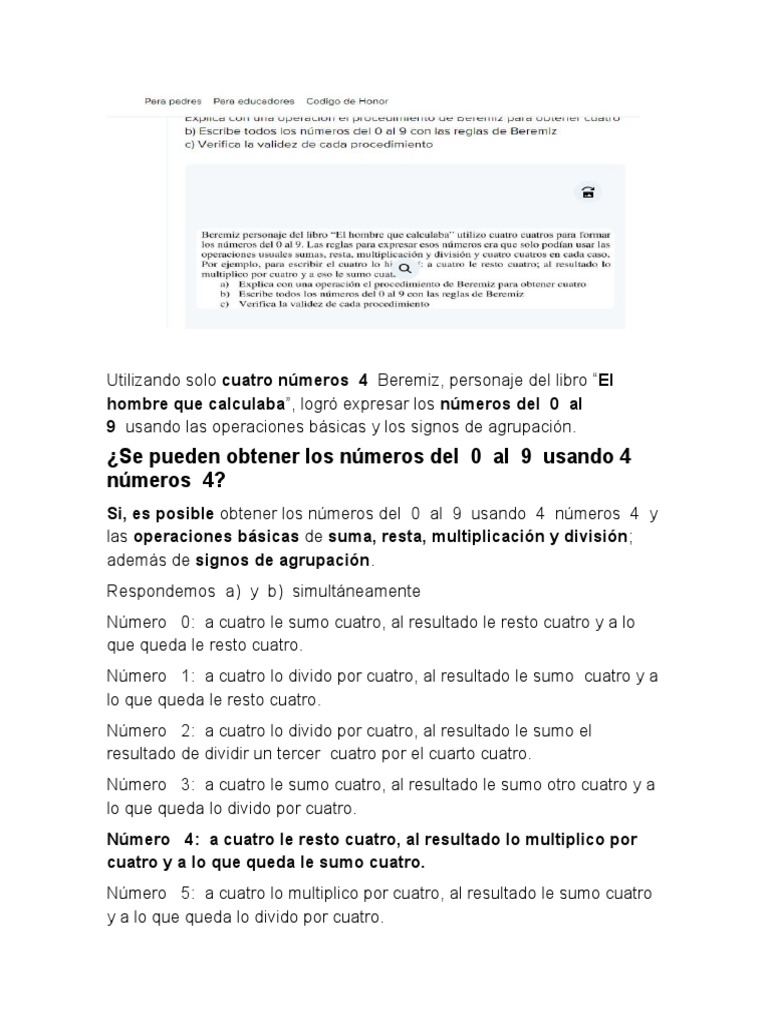 Cuatro Cuatros | PDF | Números | División (Matemáticas)