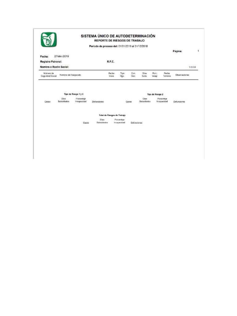 18 REPORTE DE RIESGO DE TRABAJO | PDF
