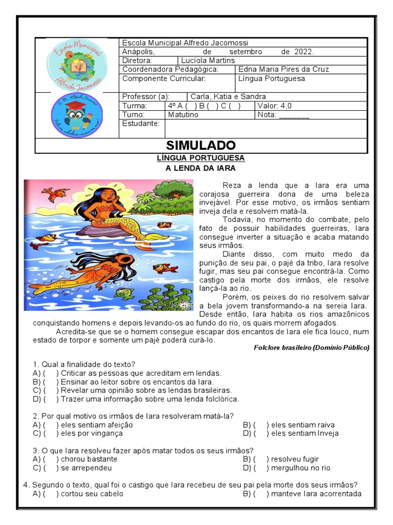 4° Ano Simulado L. P. | PDF