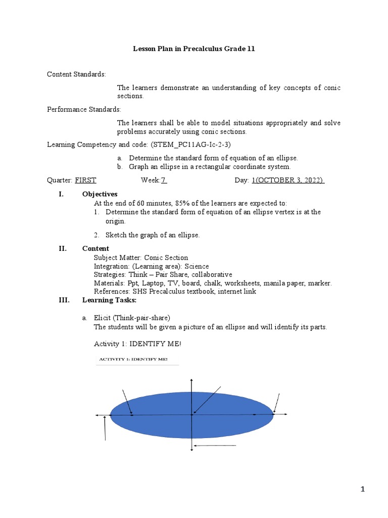 Semi Detailed Lesson Plan in Ellipse | PDF