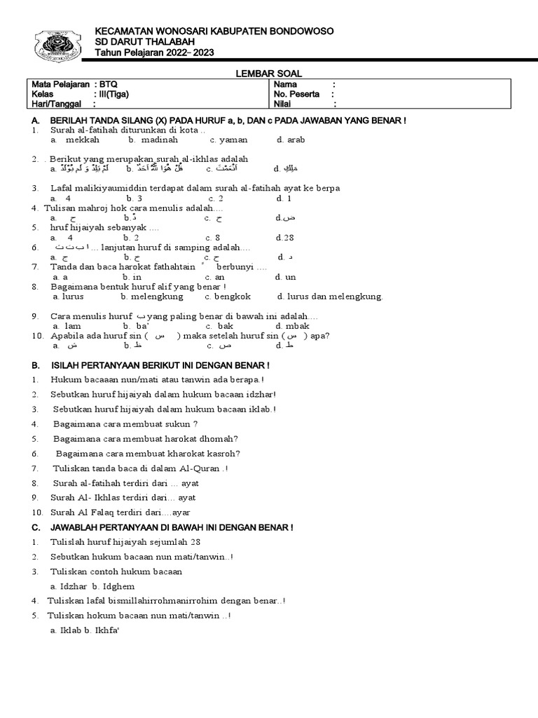 BTQ Kelas 3 | PDF | Kajian Bahasa Asing