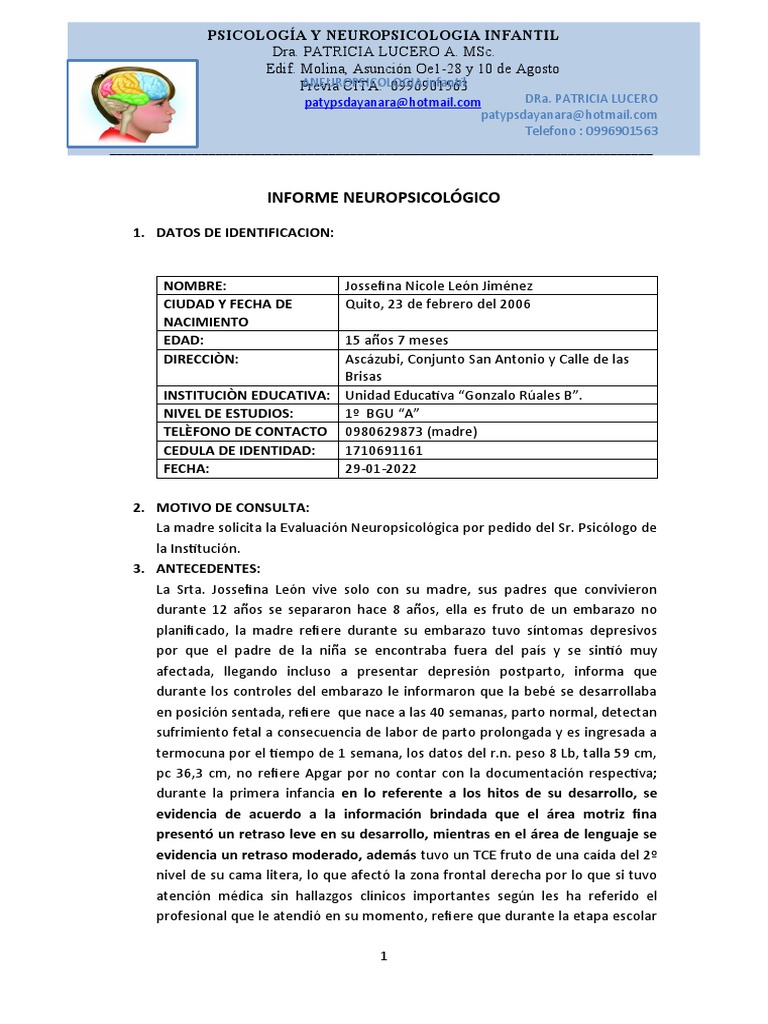 Informe Neuropsicol. Jossefina | PDF