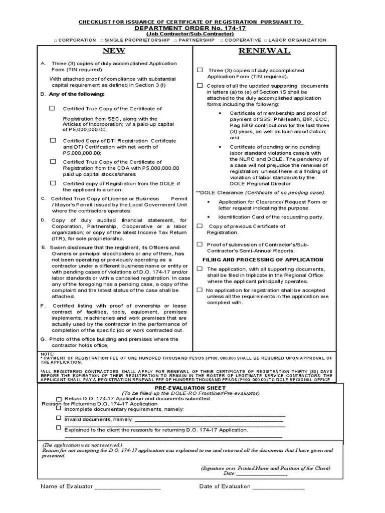 D - O - 174-17 Checklist | PDF | Employment | Sole Proprietorship