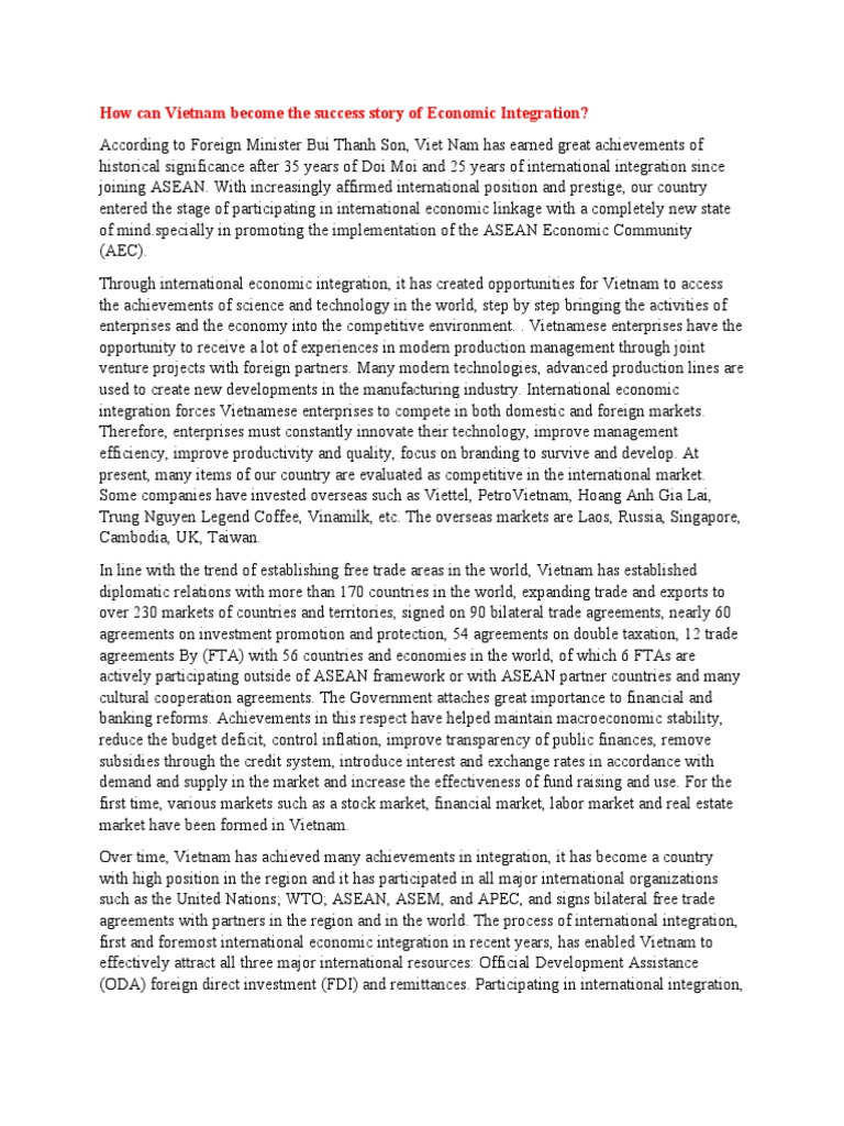 Vietnam's Path to Economic Integration Success | PDF | Vietnam | Market ...