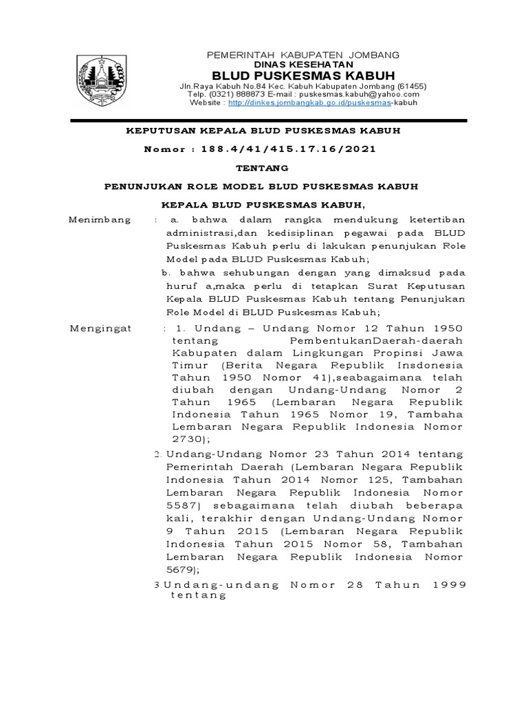 SK Kepala Puskesmas Sebagai Role Model | PDF