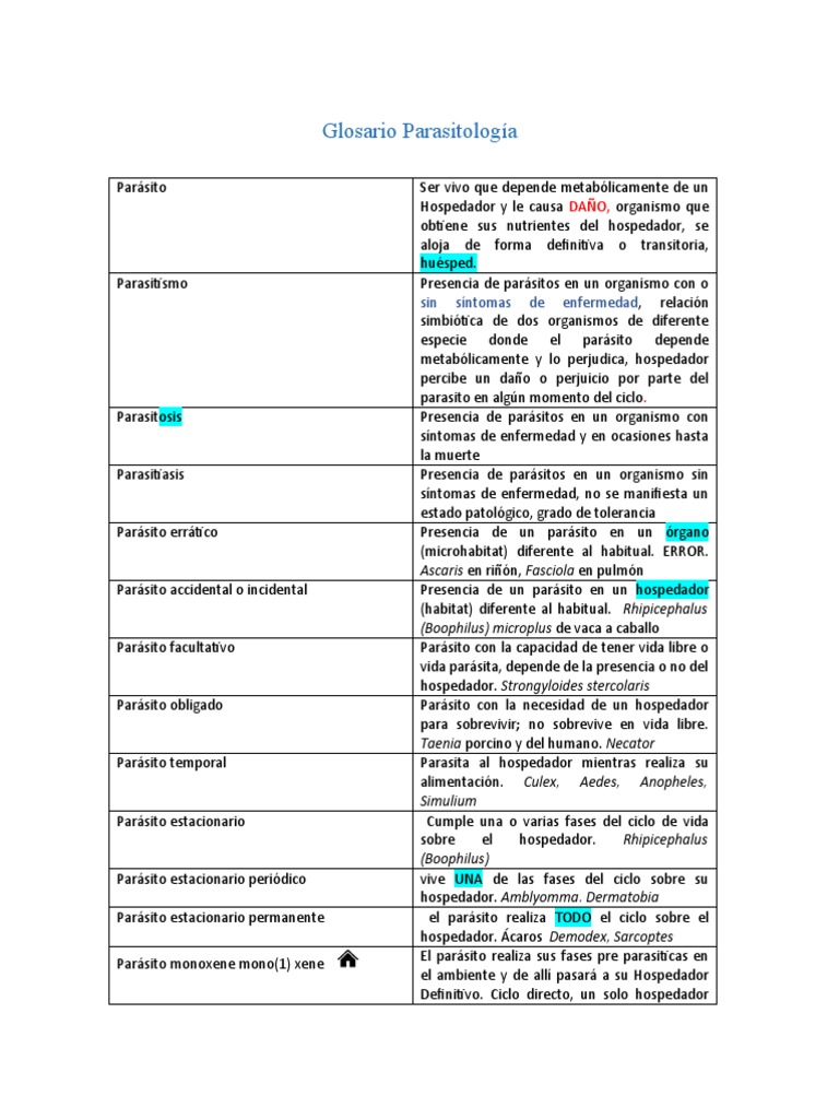 Glosario de Parasitología y Hospedadores | PDF | Parasitismo ...