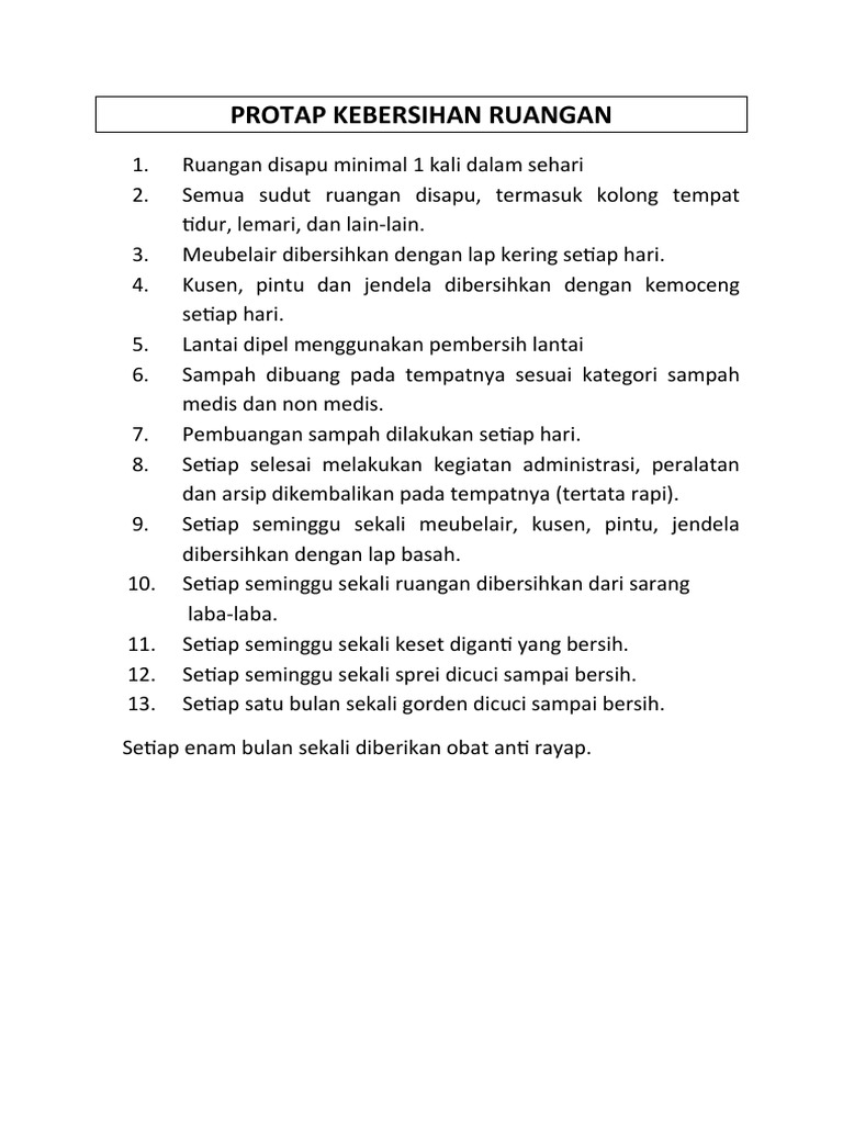 Protap Kebersihan Ruangan | PDF