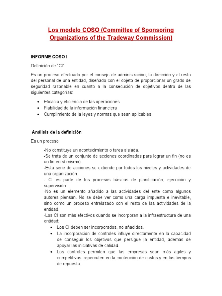 Los Modelo COSO | PDF | Gestión de riesgos | Valores
