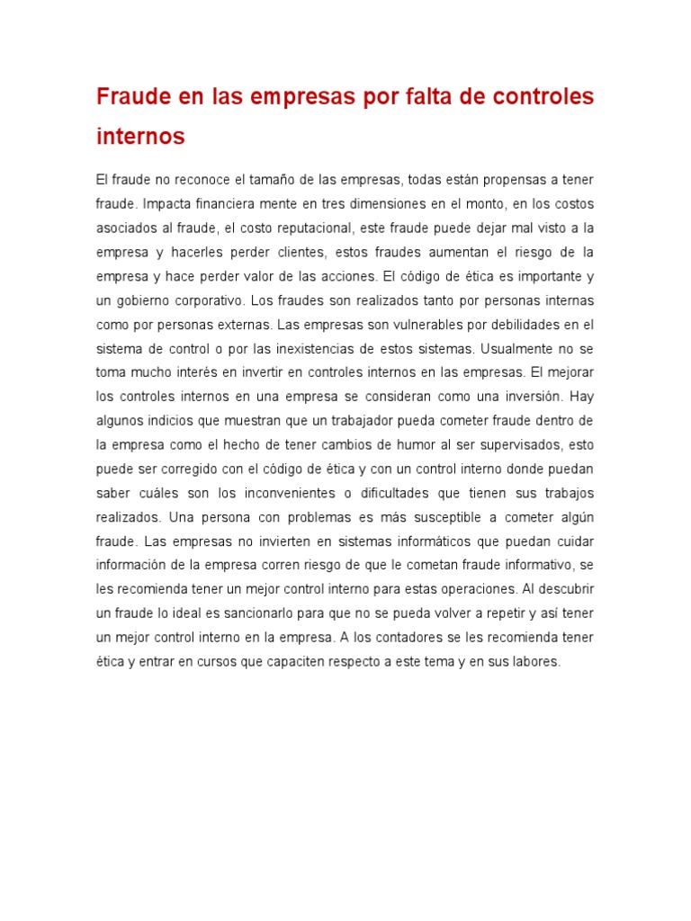 RESUMEN Fraude en Las Empresas Por Falta de Controles Internos | PDF