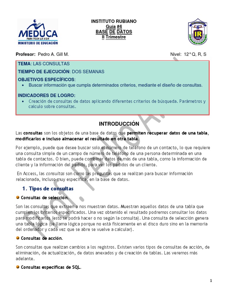 Guía #4 - BD - Consultas - 12° - 2T - 2022 | PDF