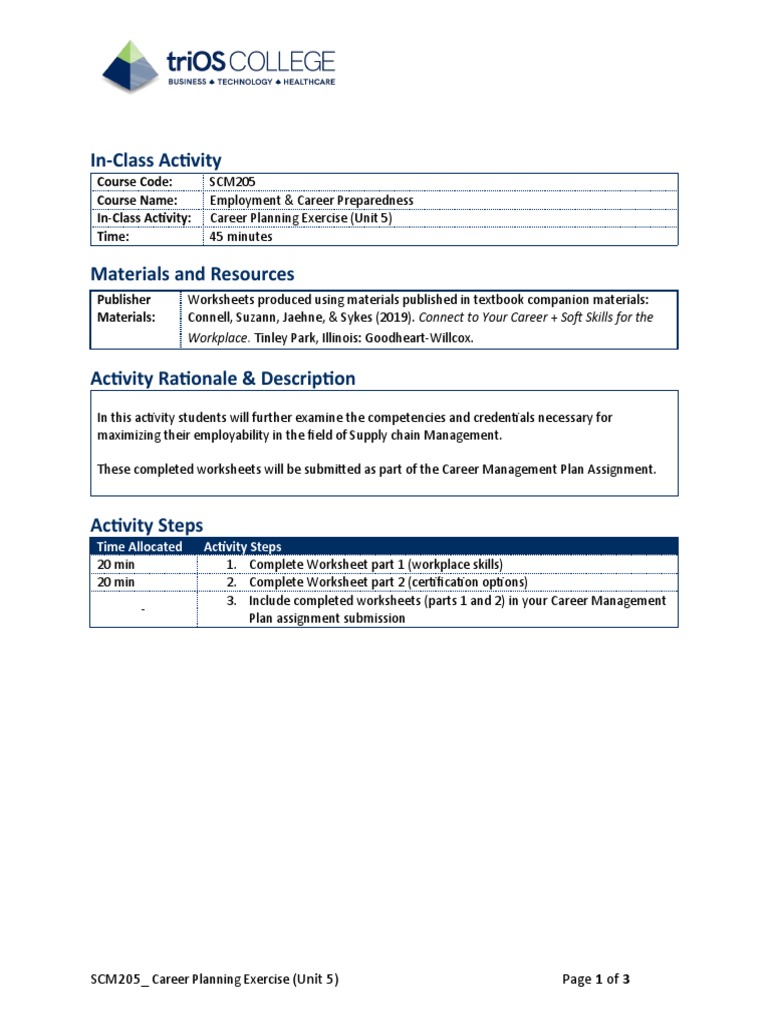 Unit 5 - Career Planning Exercise Worksheet - Parts1and3 | PDF
