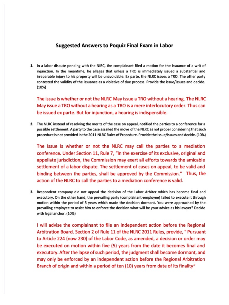 Suggested Answers To Poquiz Exam | PDF