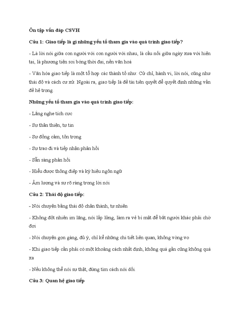 Ôn tập vấn đáp CSVH | PDF